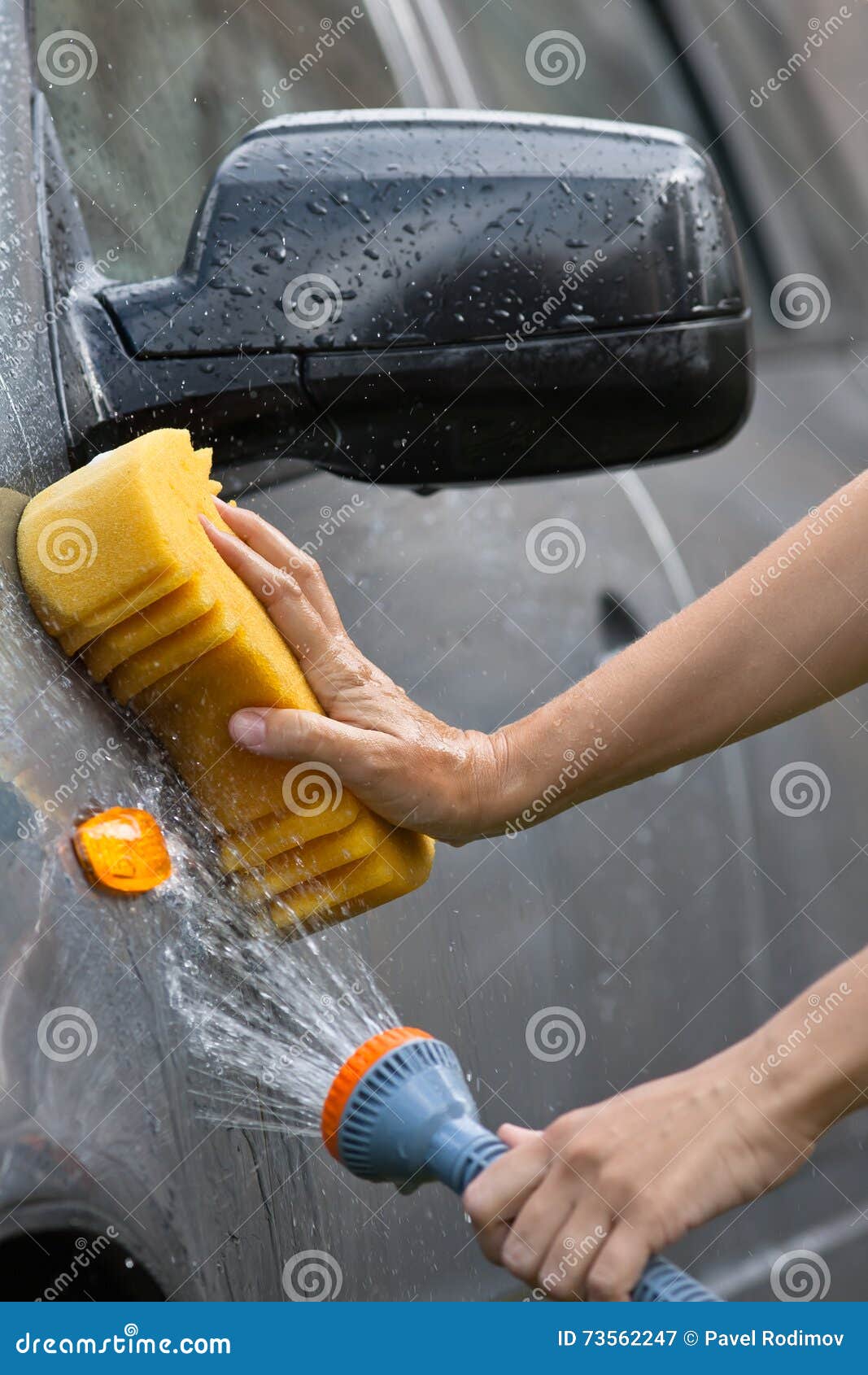 Hand Washing Car with Flowing Water and Sponge Stock Image - Image of ...