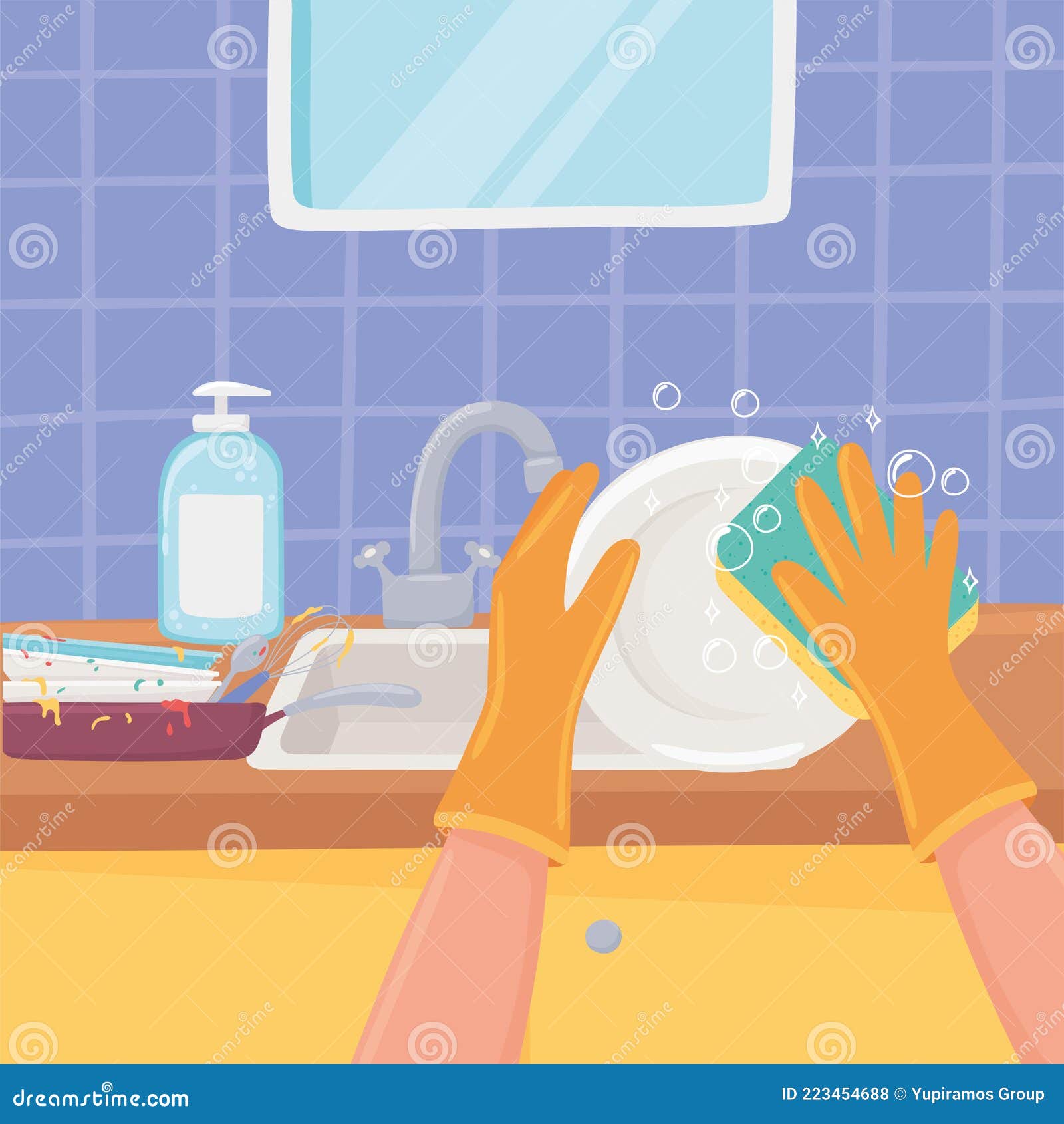 Hand washing dish stock vector. Illustration of home - 223454688