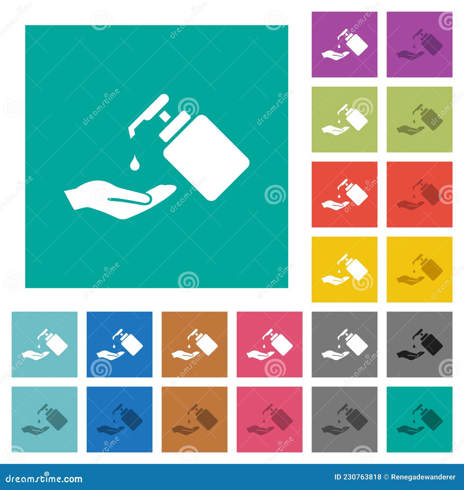 Hand Washing with Liquid Soap Square Flat Multi Colored Icons Stock ...