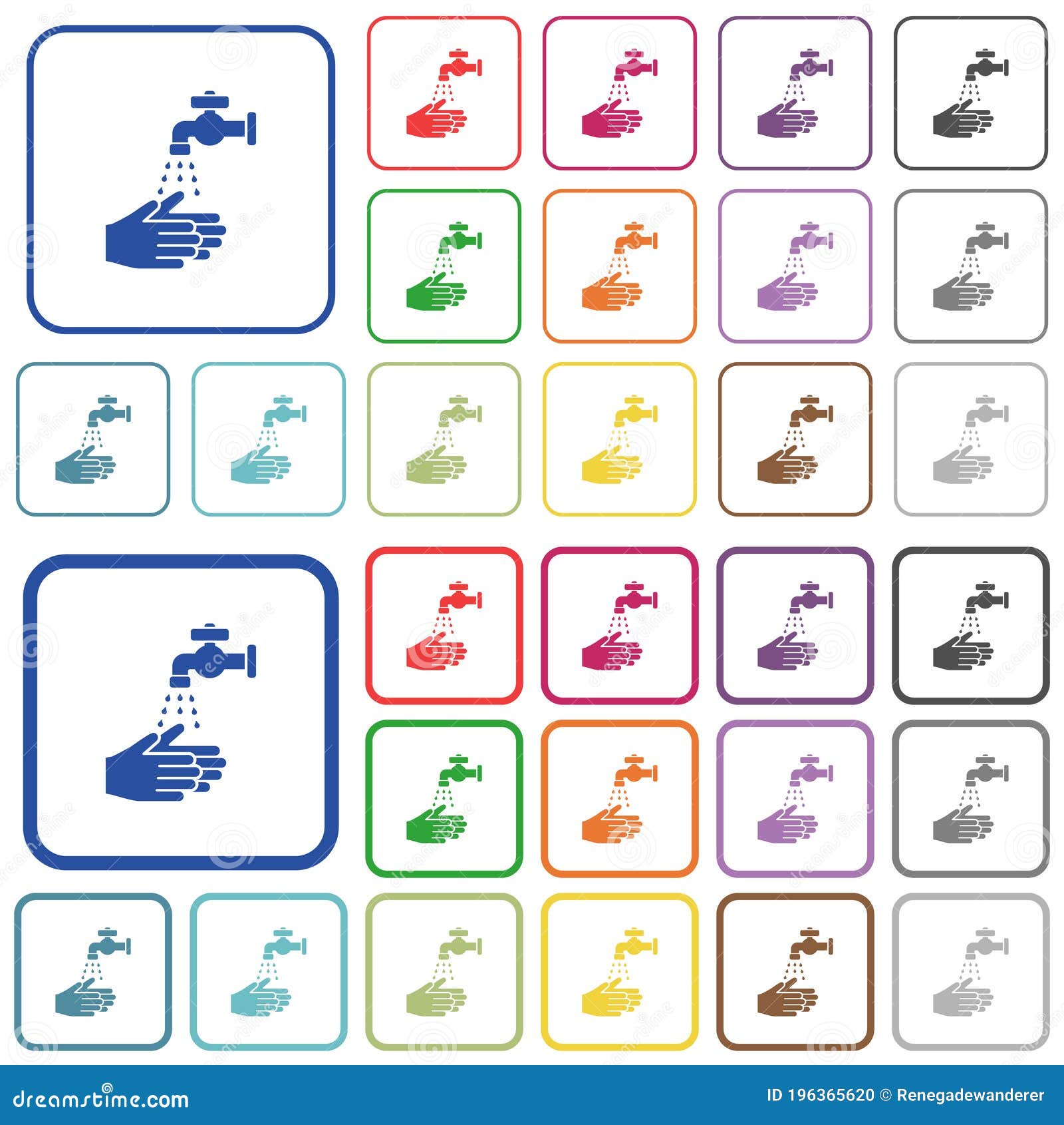 Hand Washing Outlined Flat Color Icons Stock Vector - Illustration of ...