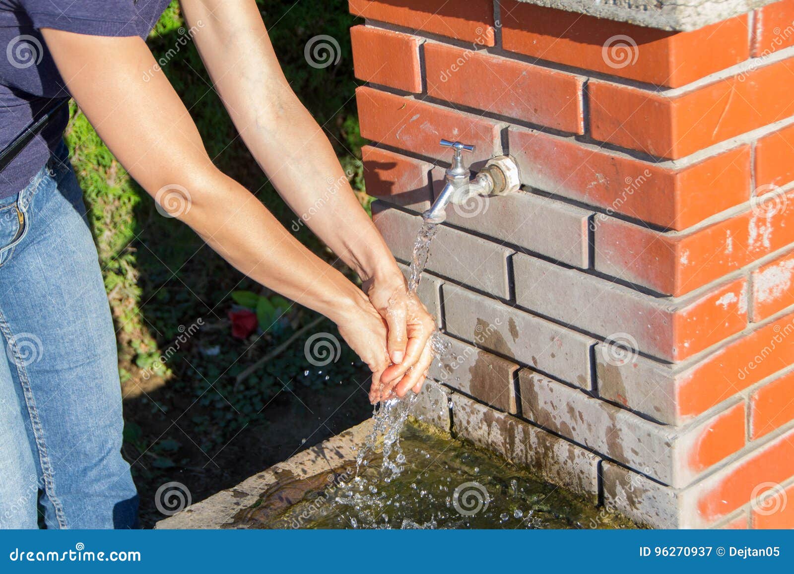 Hand Washing at a Public Fountain Stock Image - Image of people ...