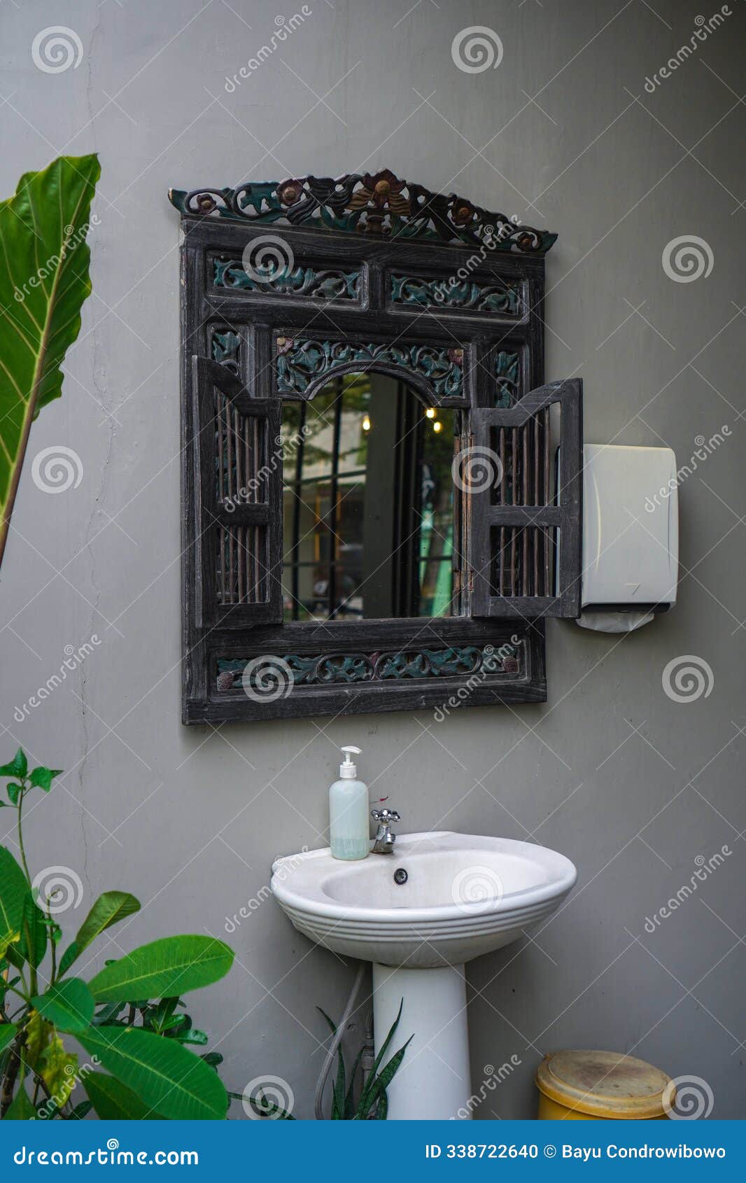 Hand Washing Sink with Retro Mirror Outdoors Stock Photo - Image of ...