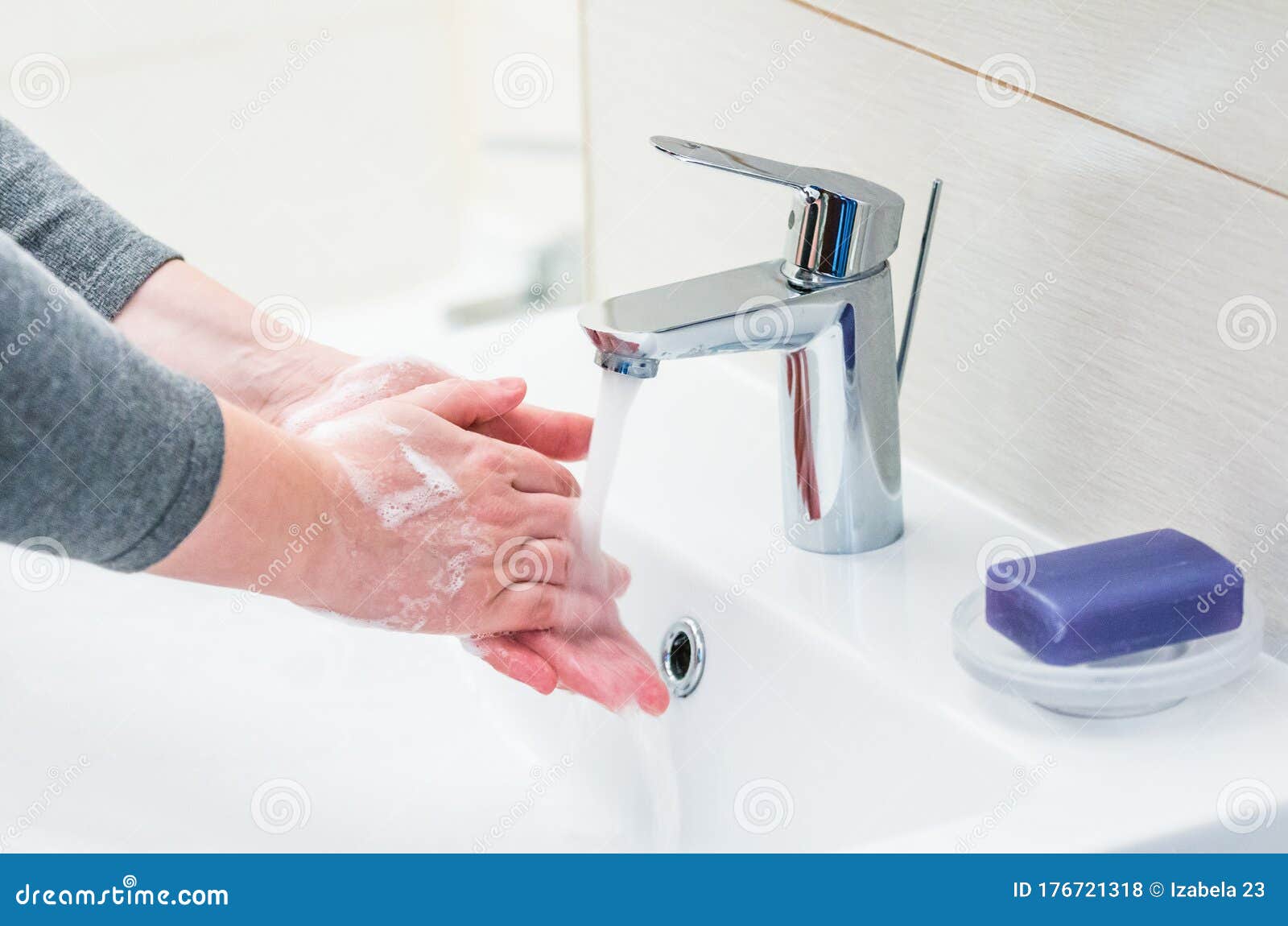 Hand washing with soap. stock photo. Image of covid - 176721318