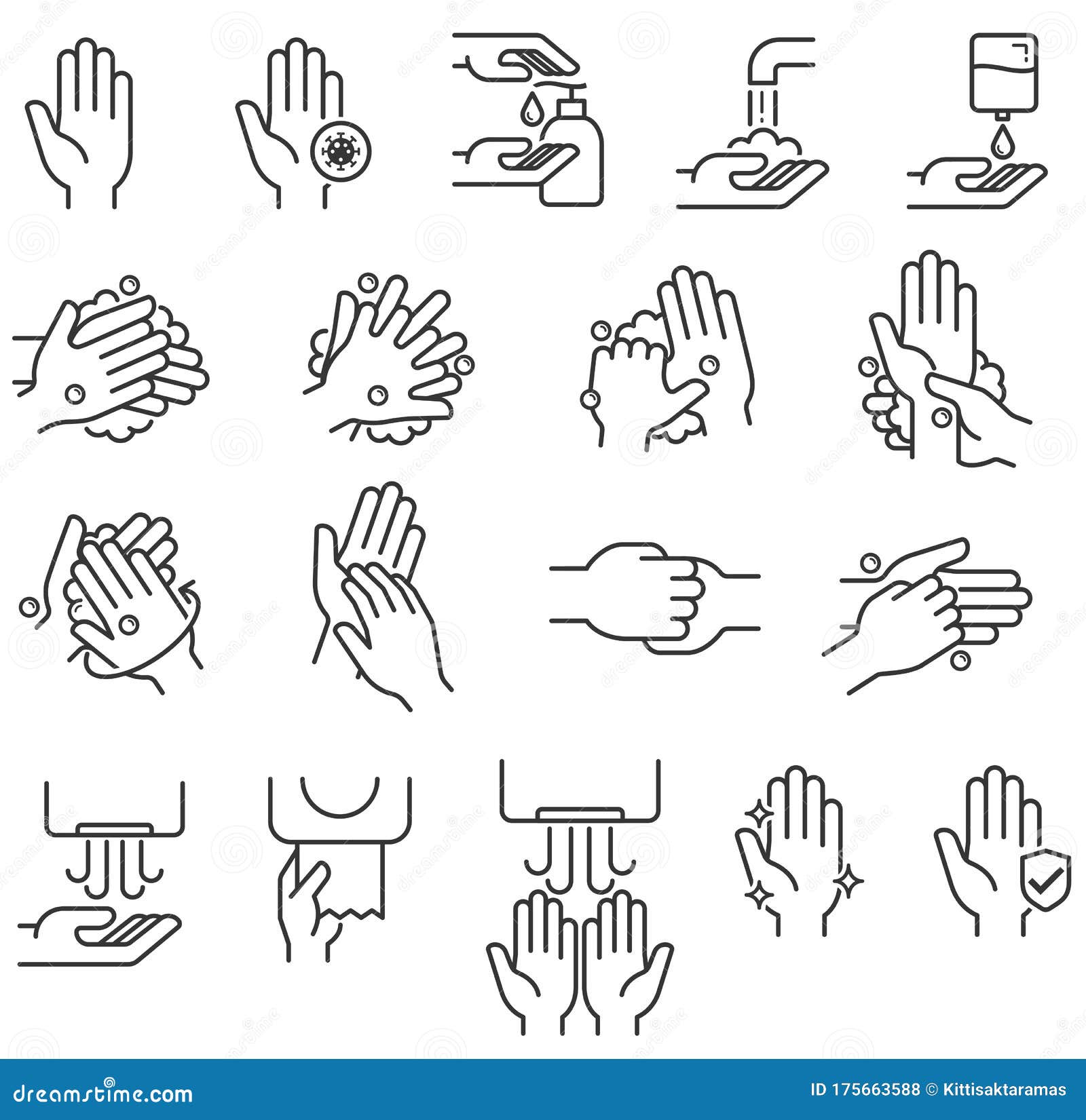 Hand Washing Steps Infographic, Hand Washing Icon With Name Cartoon ...