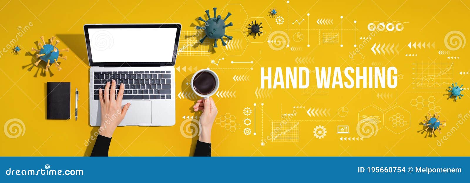 Hand Washing Theme with Person Using Laptop Computer Stock Photo ...