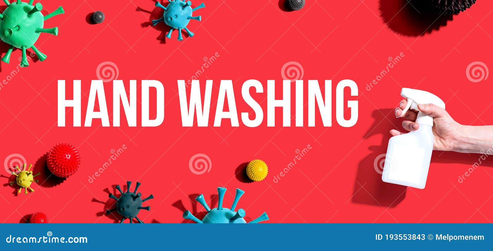 Hand Washing Theme with Spray and Viruses Stock Illustration ...
