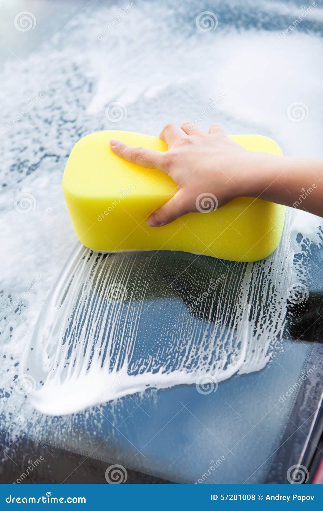 Hand Washing Windscreen with Yellow Sponge Stock Photo - Image of soap ...