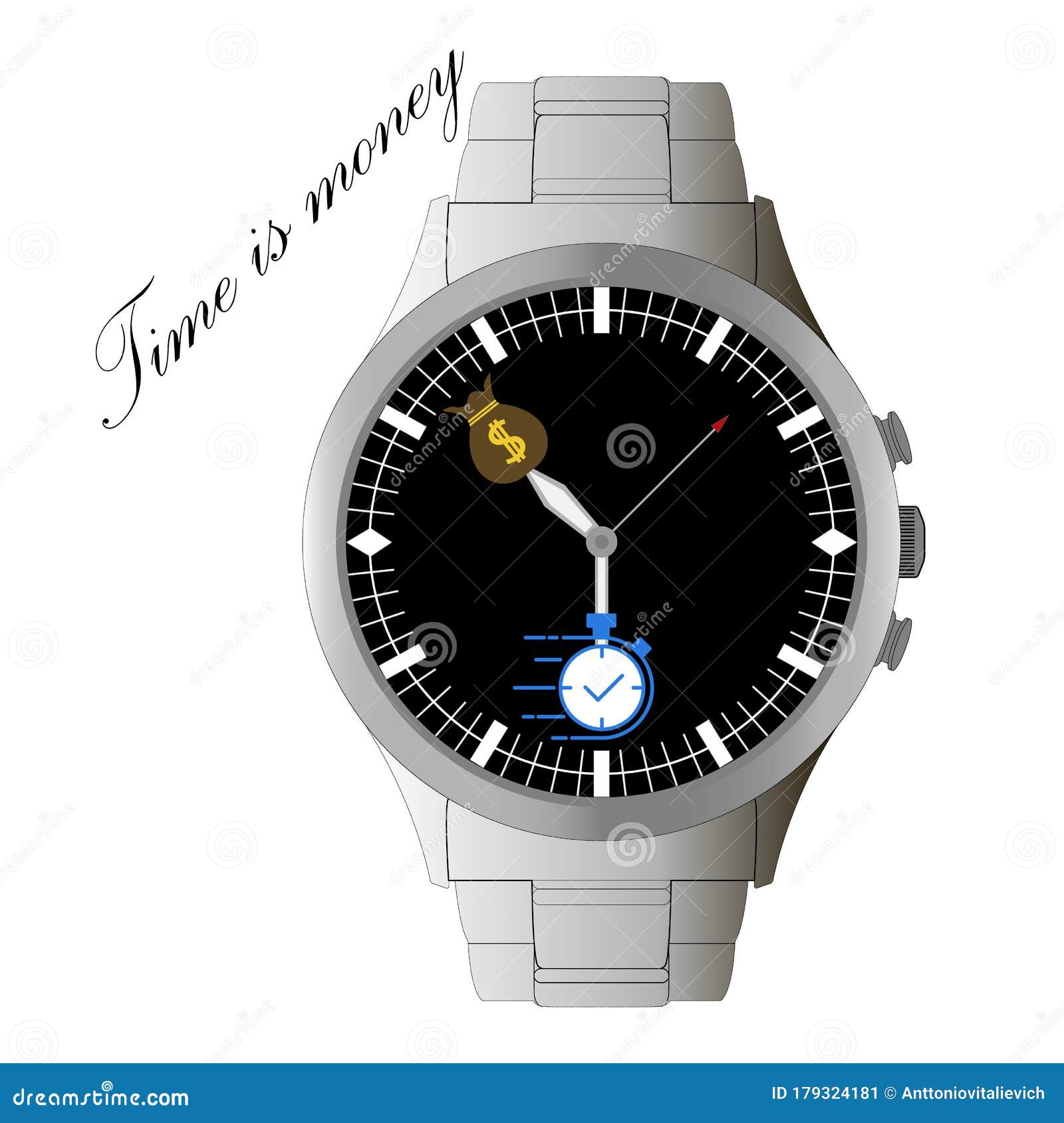 Hand Watch with Arrows -silver Wrist Watch Stock Vector - Illustration ...