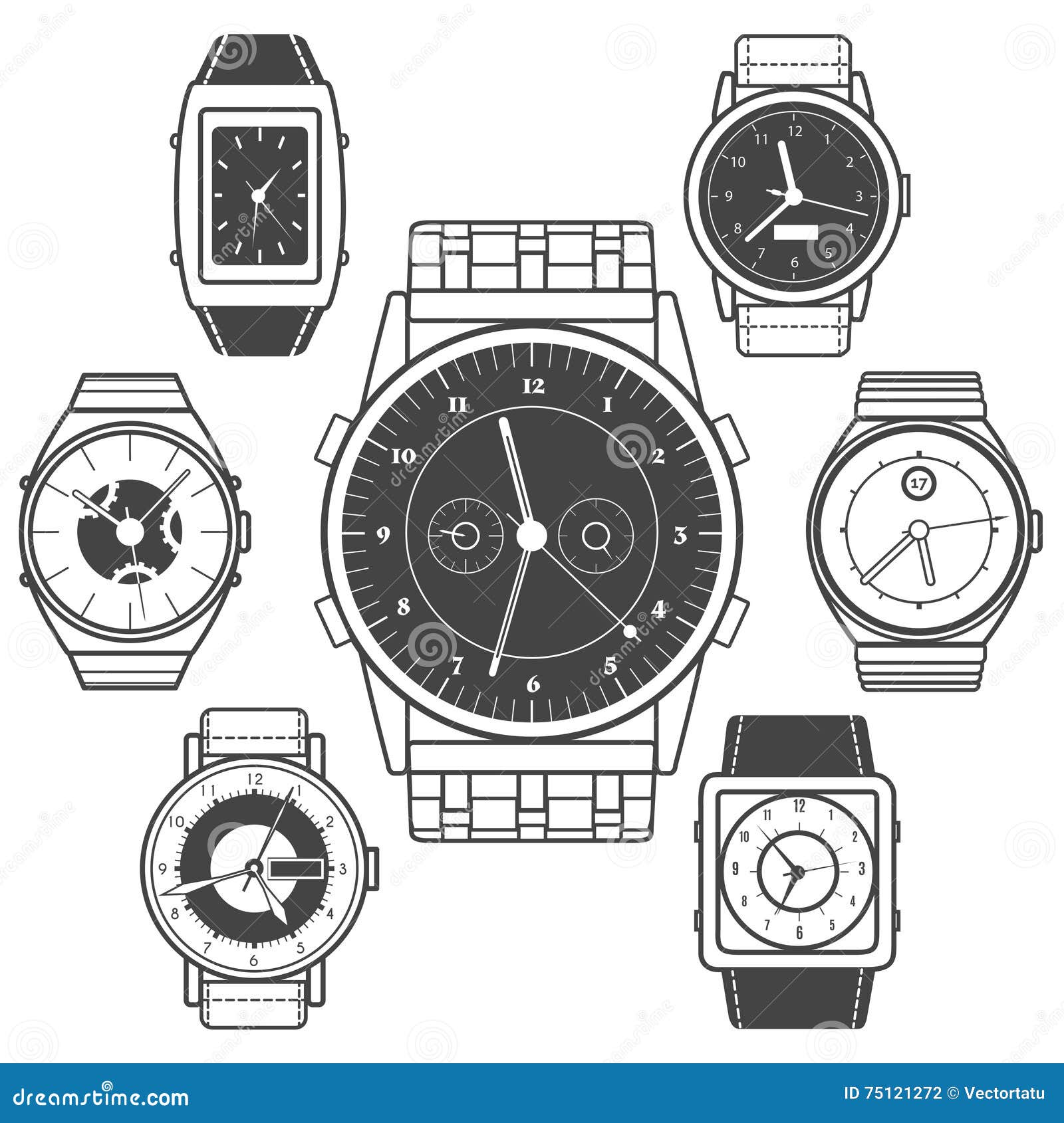 Hand watch black icons set stock vector. Illustration of isolated ...