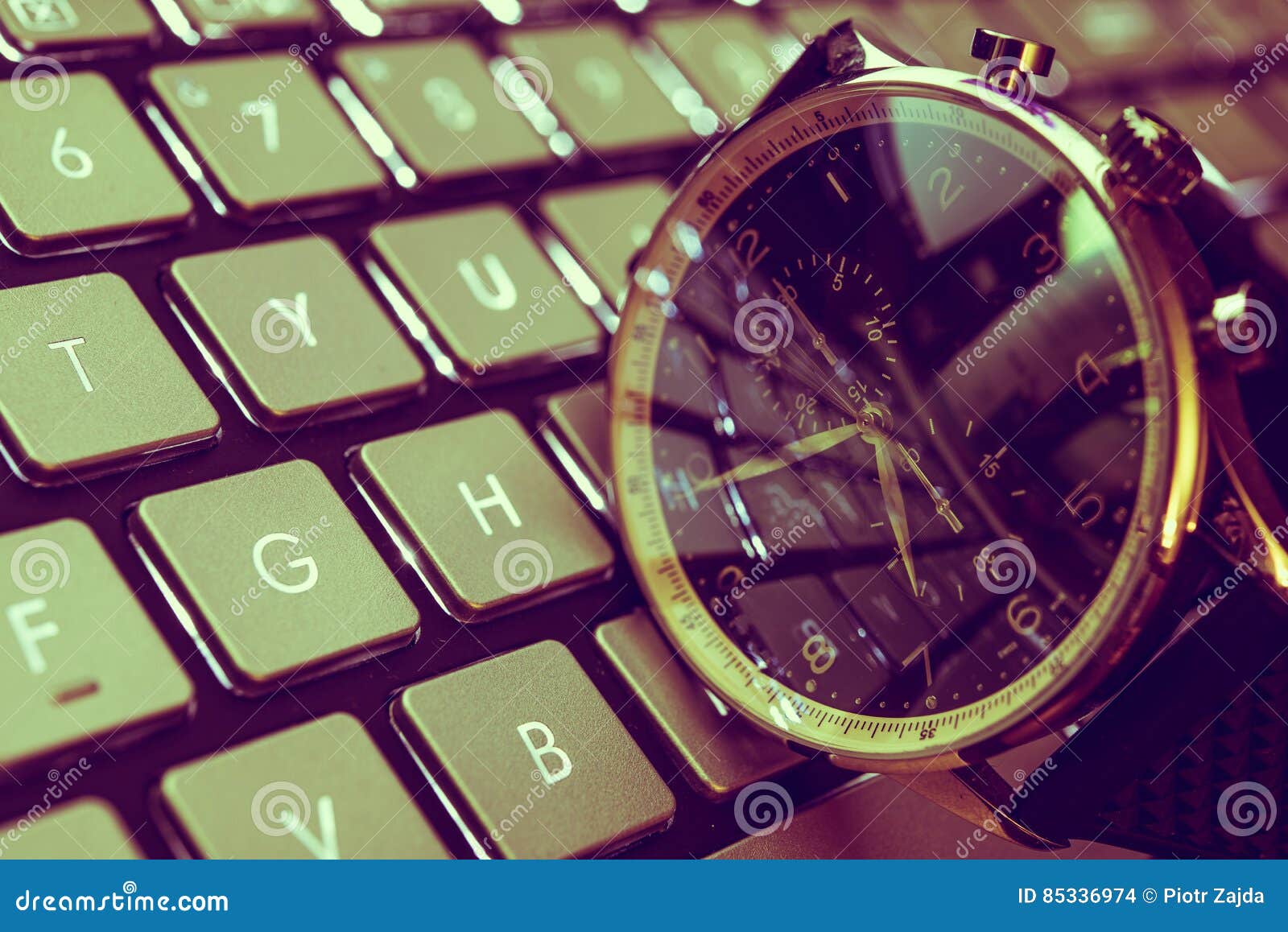 Hand Watch on the Keyboard stock photo. Image of hand - 85336974