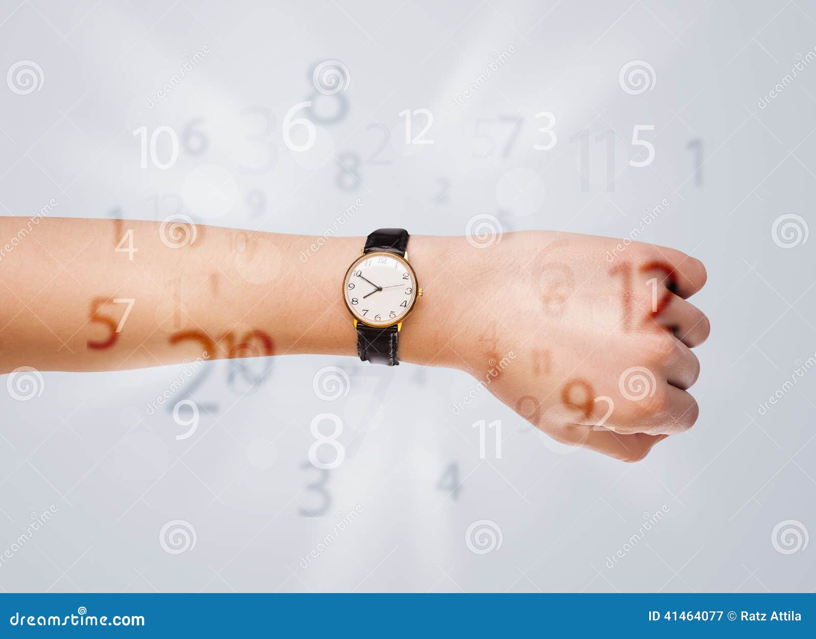 Hand with Watch and Numbers on the Side Comming Out Stock Image - Image ...