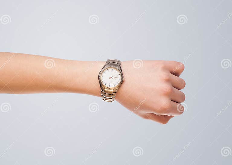 Hand with Watch Showing Precise Time Stock Photo - Image of closeup ...