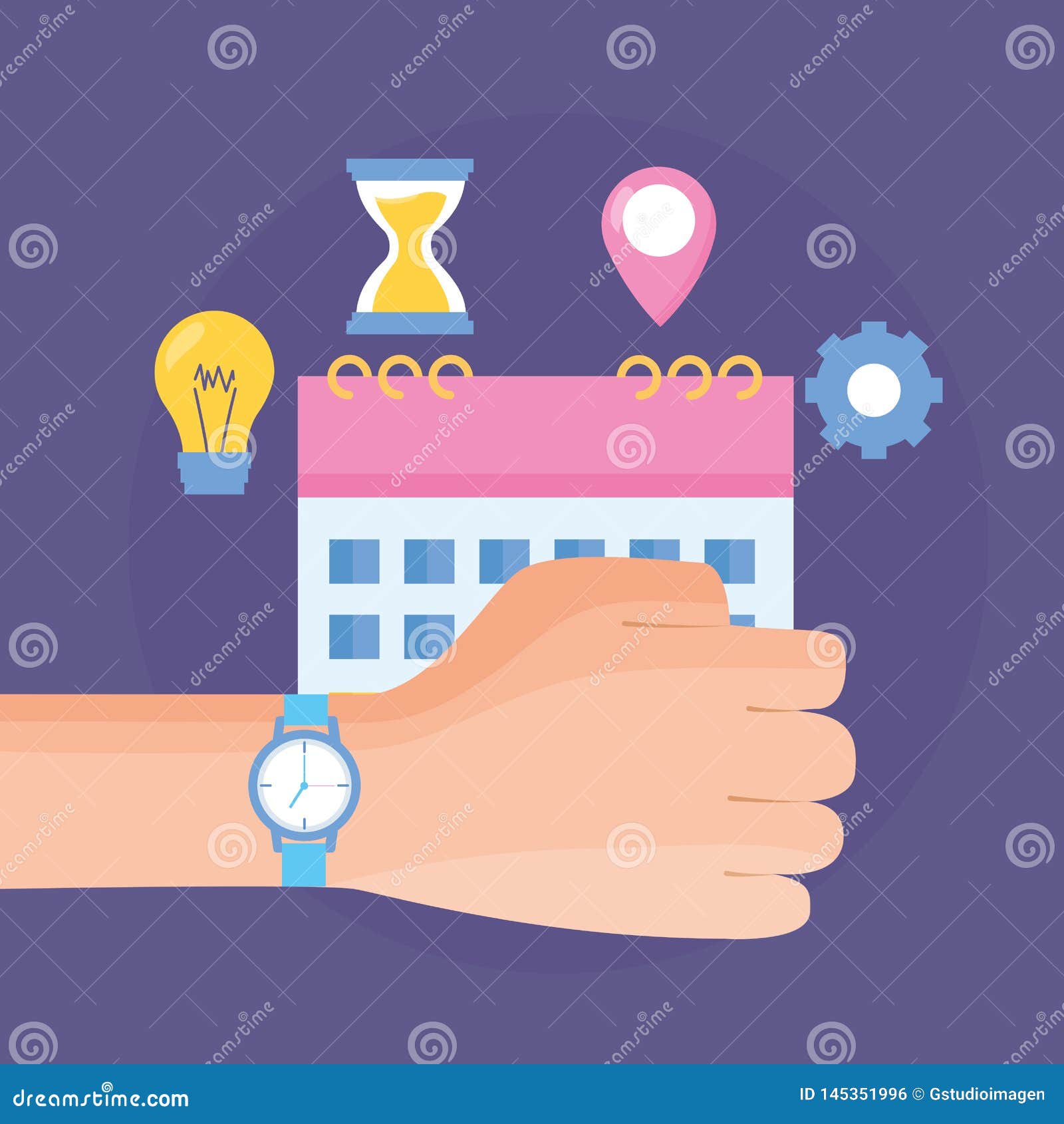 Hand with watch work time stock vector. Illustration of project - 145351996