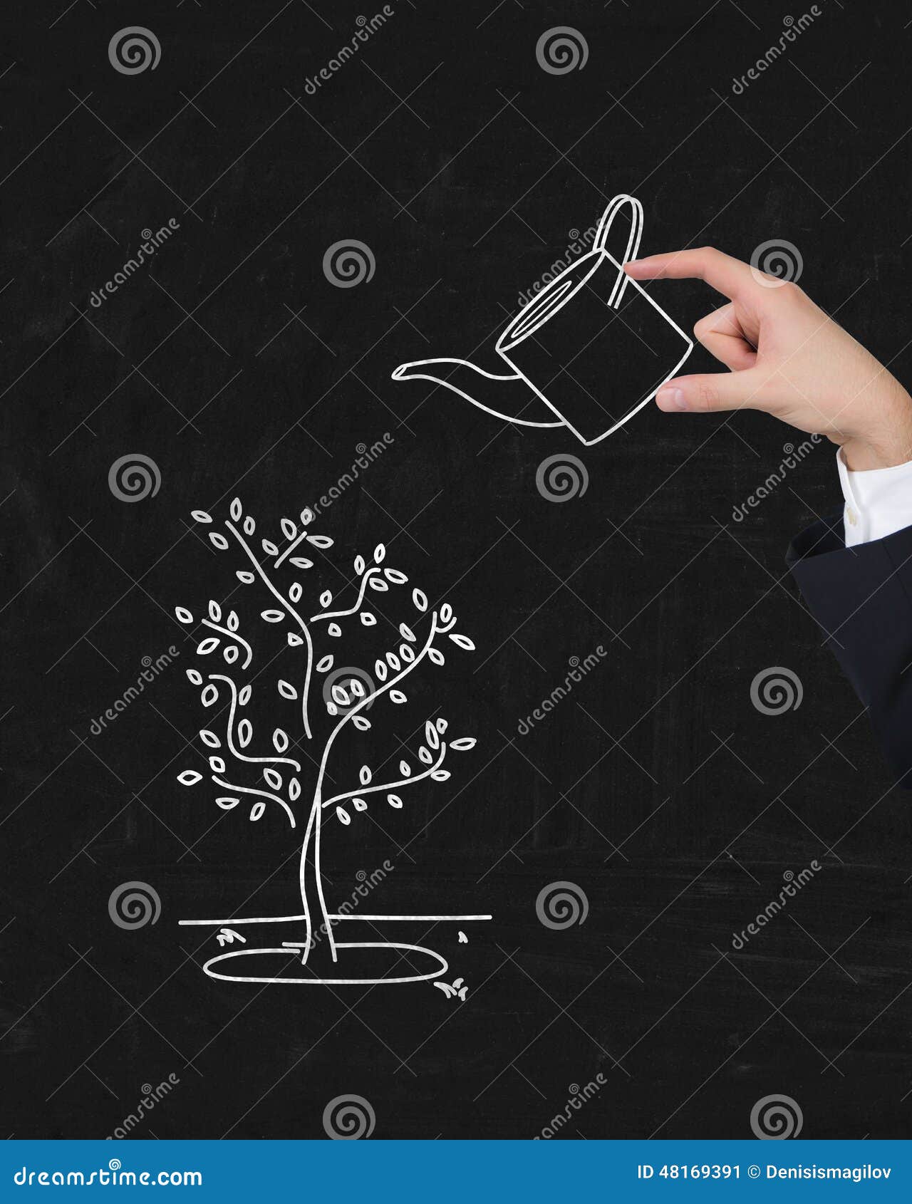 Hand watering a tree stock illustration. Illustration of business ...