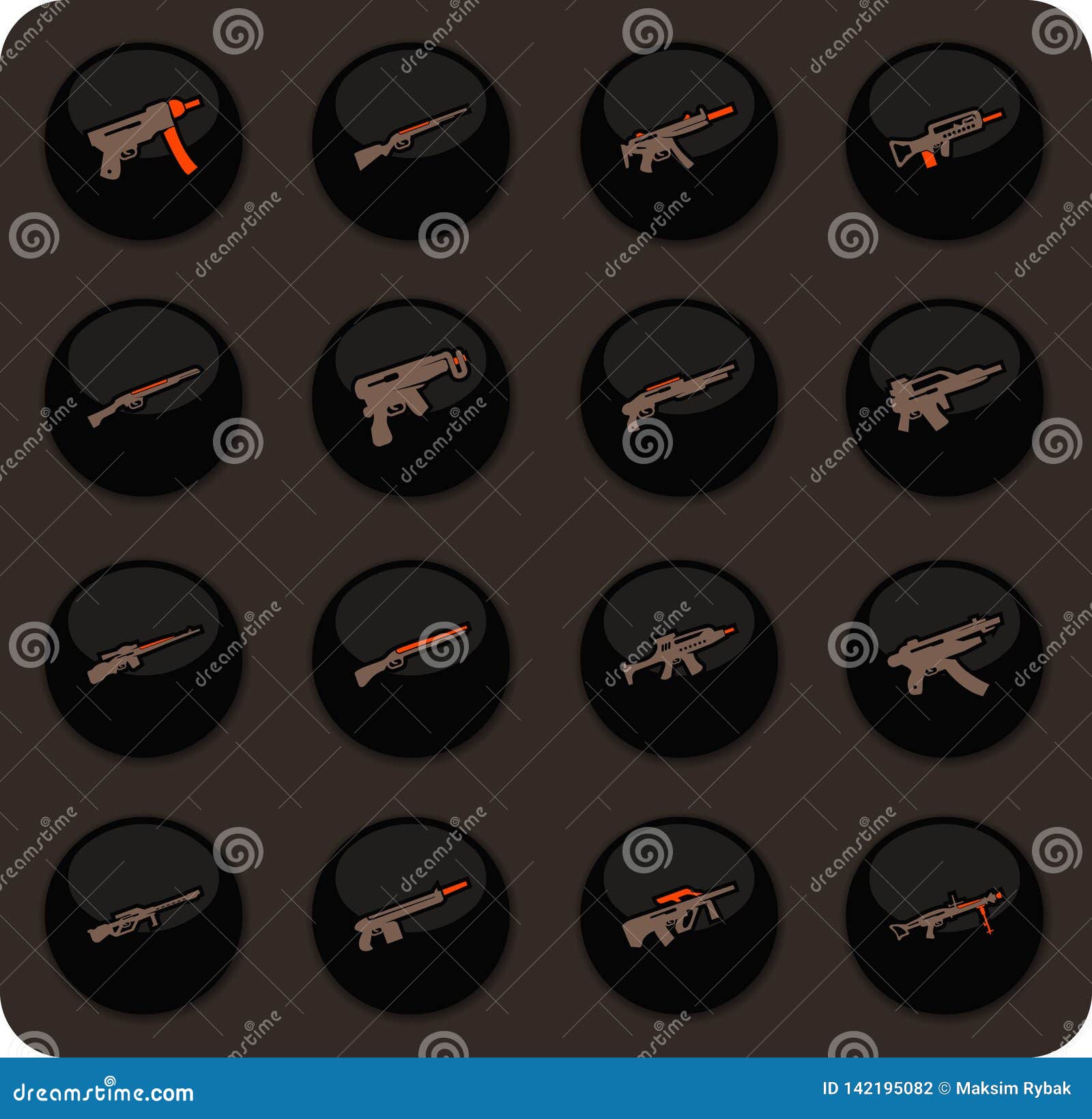 Set of hand weapons stock vector. Illustration of electroshock - 142195082