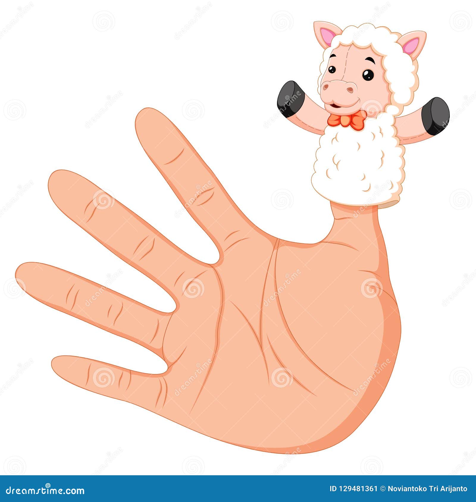Hand Wearing a White Sheep Finger Puppet on Thumb Stock Vector ...