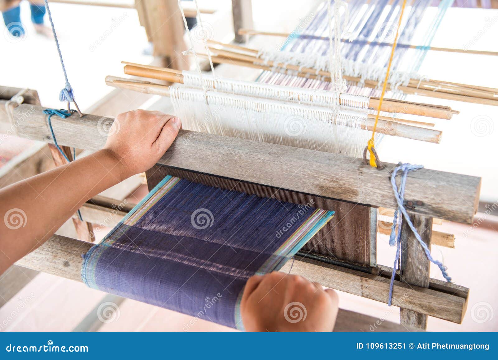 The Hand of a Weaver is Woven with a Hand-woven Machine. Stock Image ...