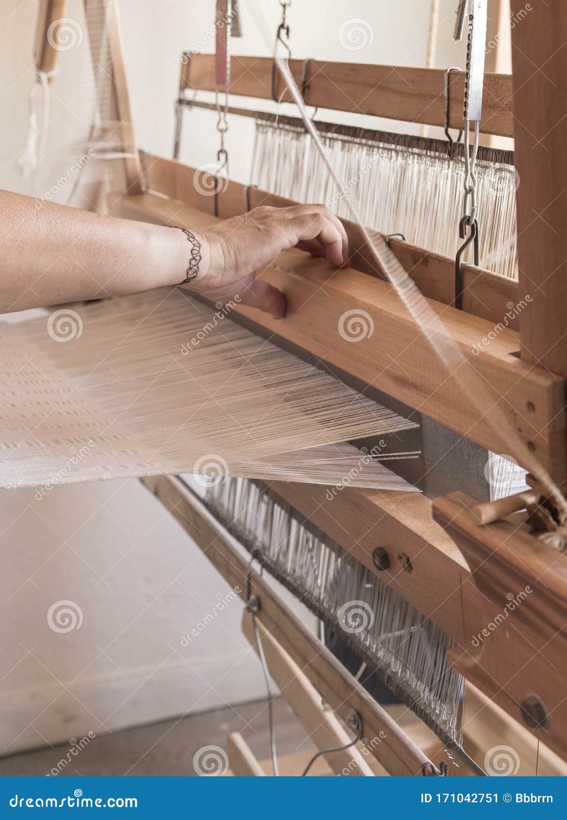 Hand Weaving Textile with Handloom Stock Image - Image of skill, fiber ...