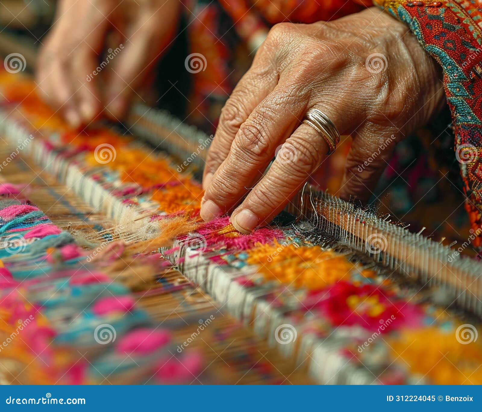 Hand Weaving Threads on a Loom Stock Image - Image of handwoven, thread ...
