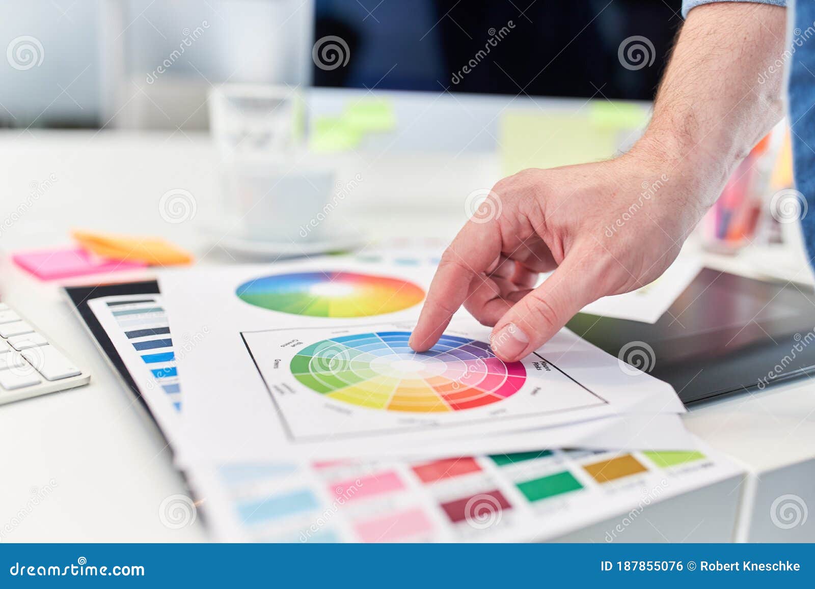 Hand of Web Designer Pointing at Color Palette Stock Photo - Image of ...