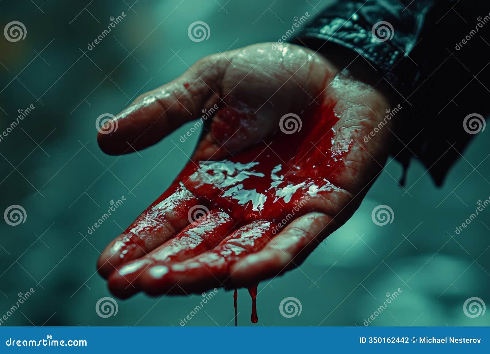 Hand wet with red blood stock photo. Image of injury - 350162442