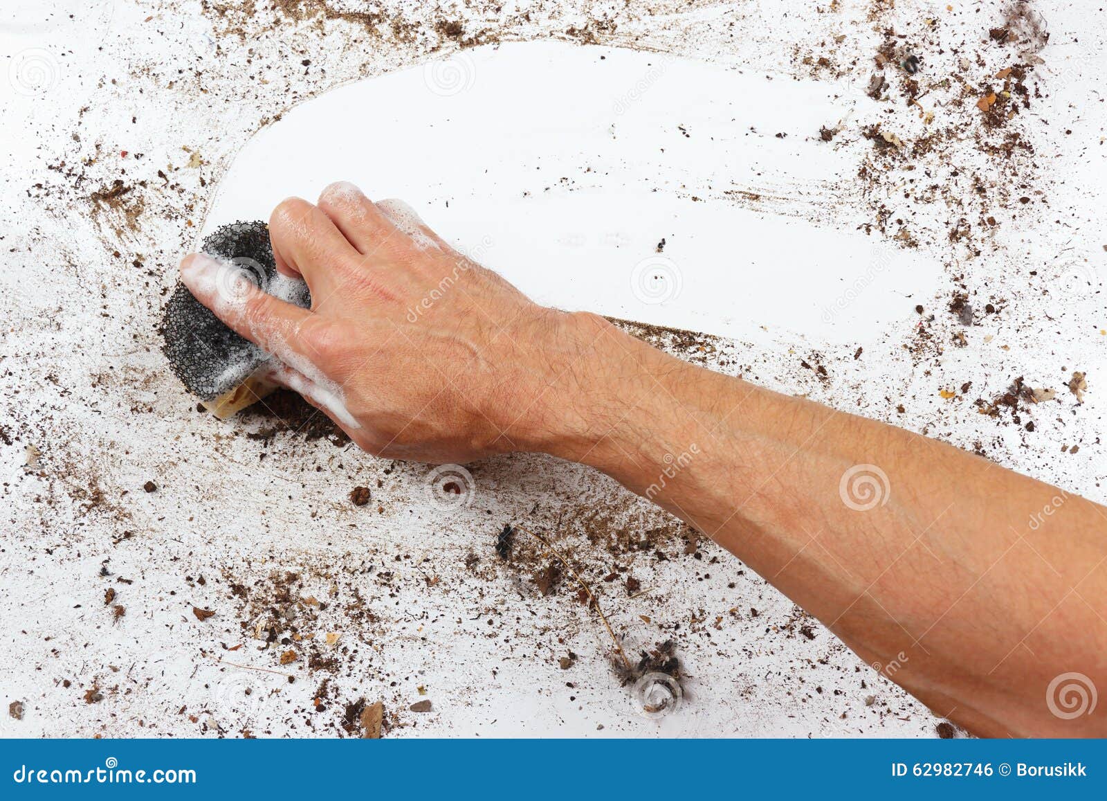 Hand with Wet Sponge Wiping Dirty Surface Stock Photo - Image of clear ...