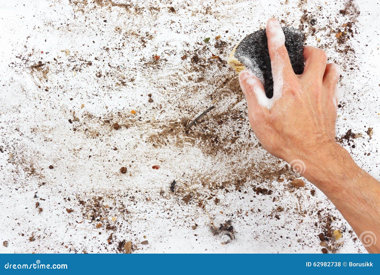Hand with Wet Sponge Wiping Very Dirty Surface Stock Photo - Image of ...
