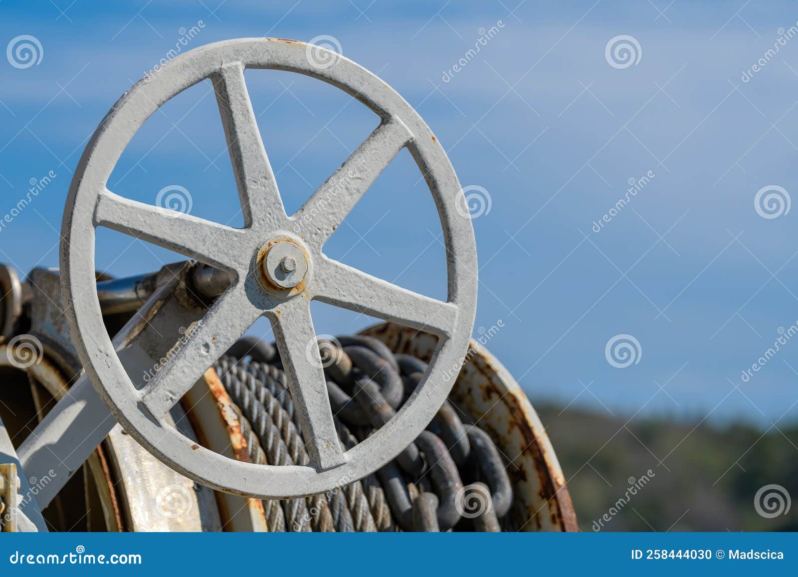 Hand Wheel with Anchor Chain and Cable Stock Photo - Image of rope ...