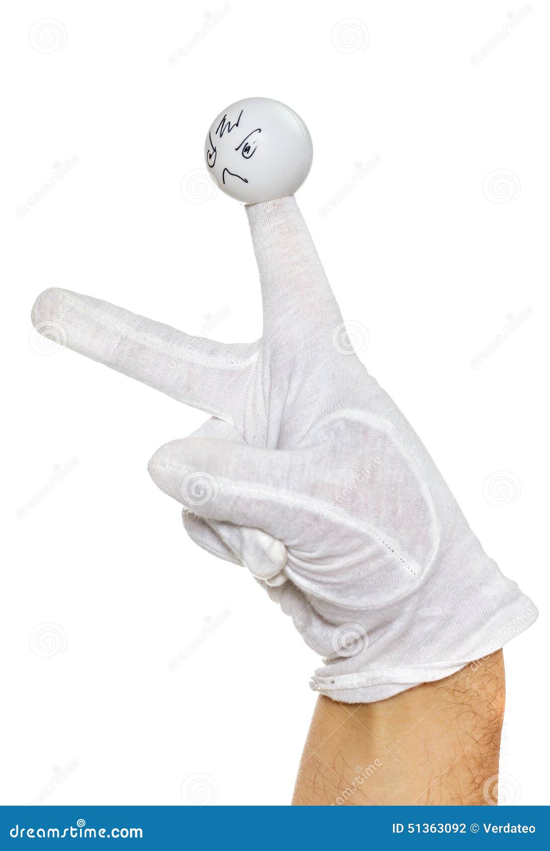 Hand in White Glove and Angry Finger Puppet Stock Photo - Image of face ...