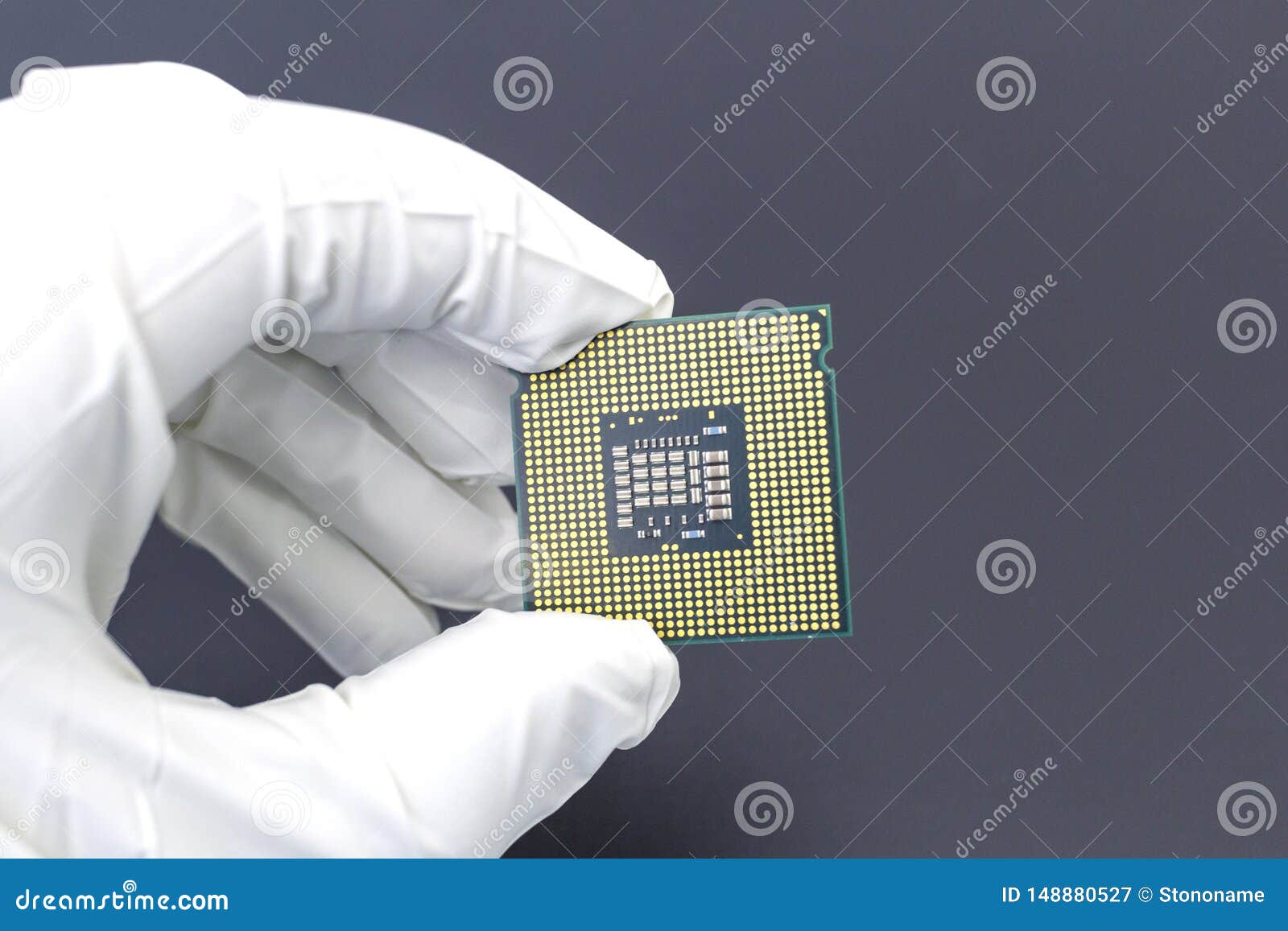Hand in White Glove Holding a CPU Computer Processor Microchip Stock ...