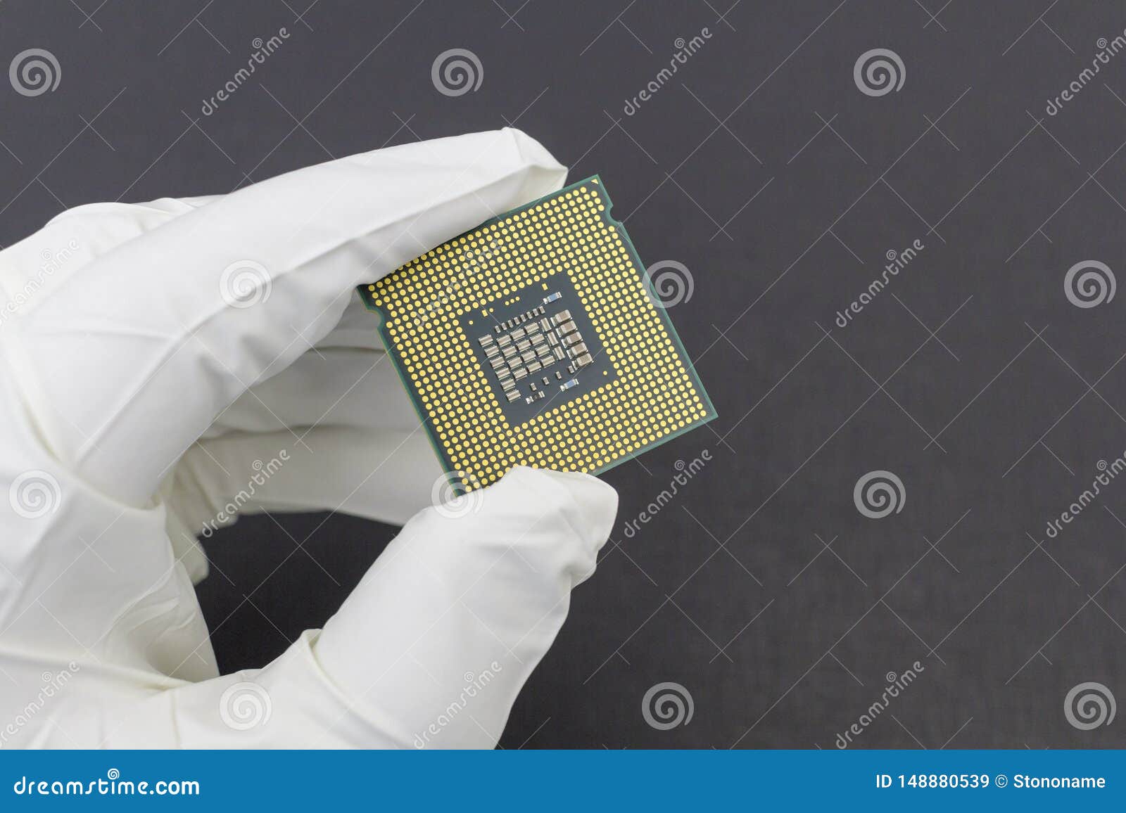 Hand in White Glove Holding a CPU Computer Processor Microchip Stock ...