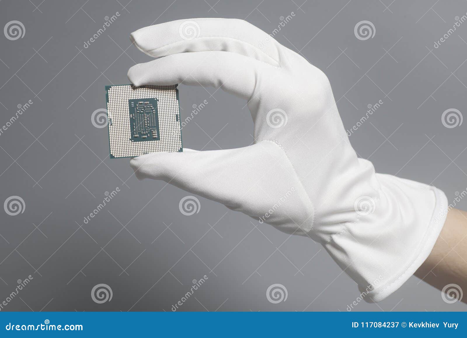 Hand in White Glove Holding a CPU Computer Processor Microchip Stock ...