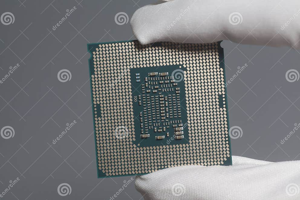 Hand in White Glove Holding a CPU Computer Processor Microchip Stock ...