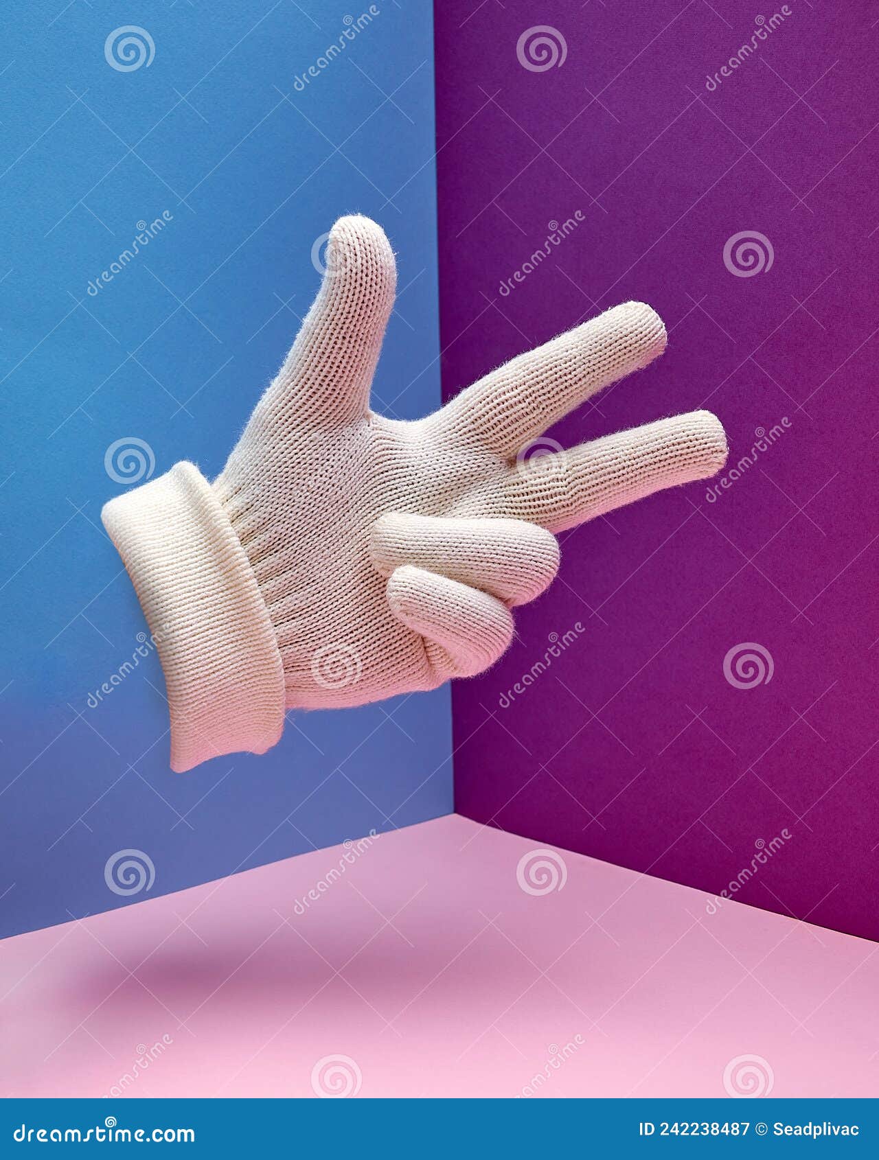 A Hand in a White Glove Shows Three Fingers. Hand Gesture Stock Image ...