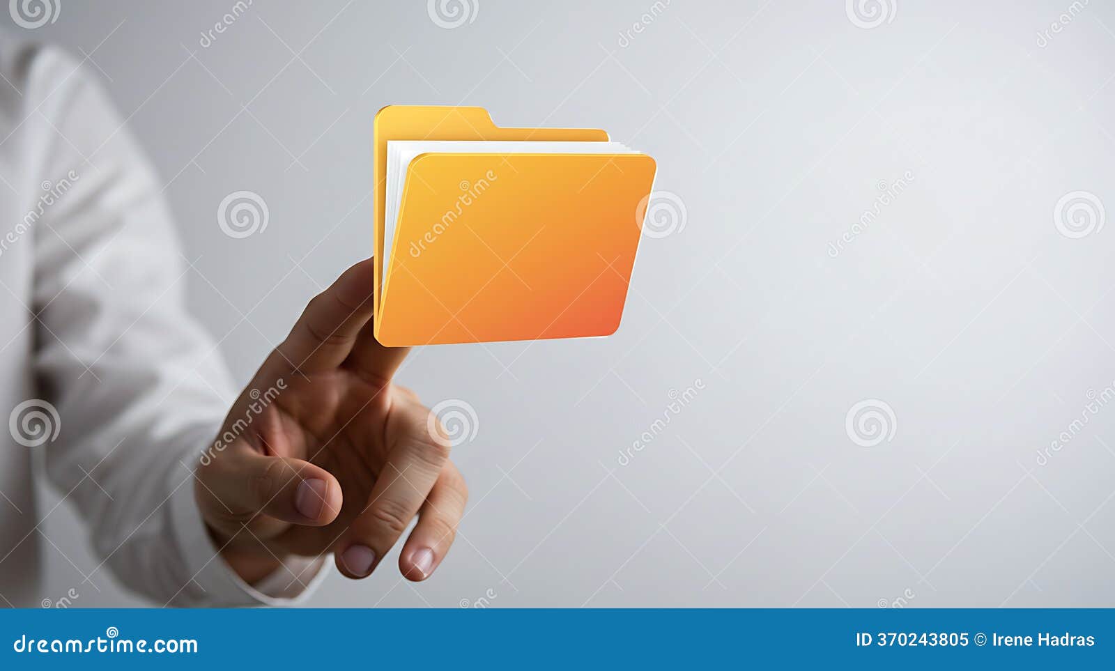 A Hand In A White Shirt Extends A Finger Towards A Digital Folder Icon ...
