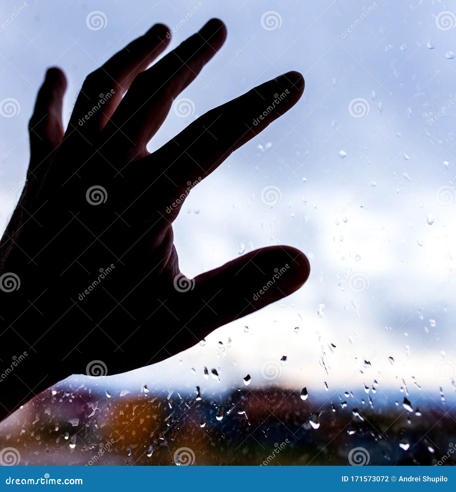 Hand on the Window Glass after the Rain Stock Photo - Image of black ...