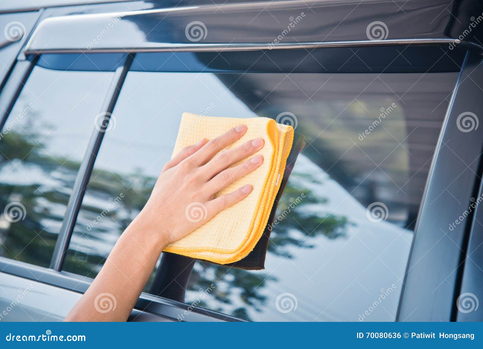 Hand Wipe Cleaning the Car Glass Stock Photo - Image of headlamp ...