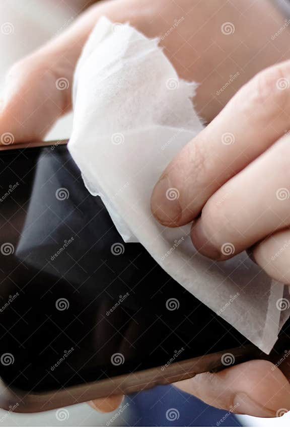 Hand Wipes Phone Display with a Tissue Stock Image - Image of epidemic ...
