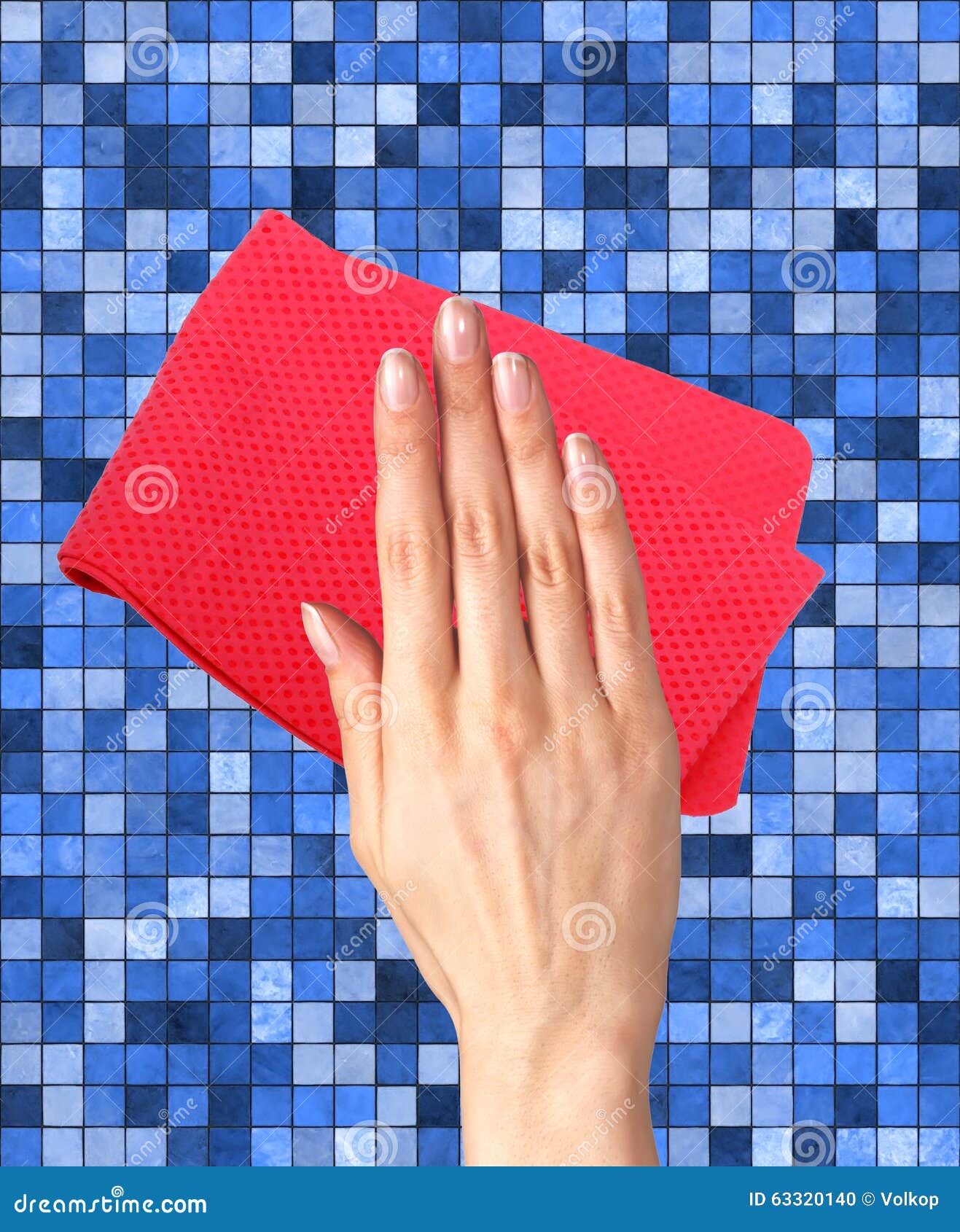 Hand Wiping Color Tile with Red Rag Stock Photo - Image of hand ...