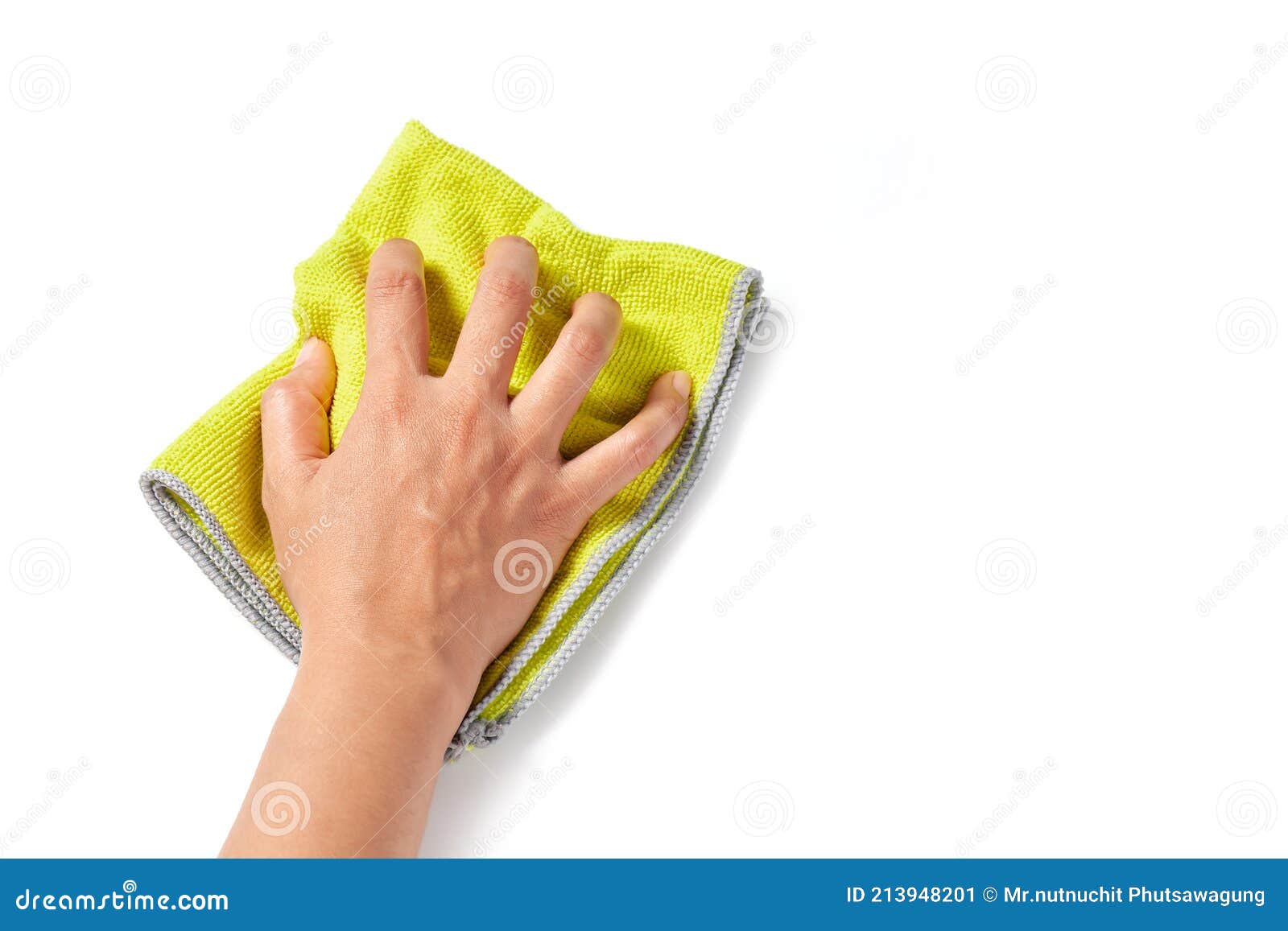 Hand Wiping Surface with Green Rag Isolated on White Stock Image ...