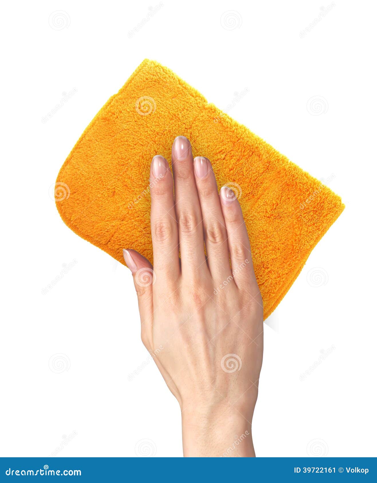 Hand Wiping Surface with Orange Rag Isolated on White Stock Image ...
