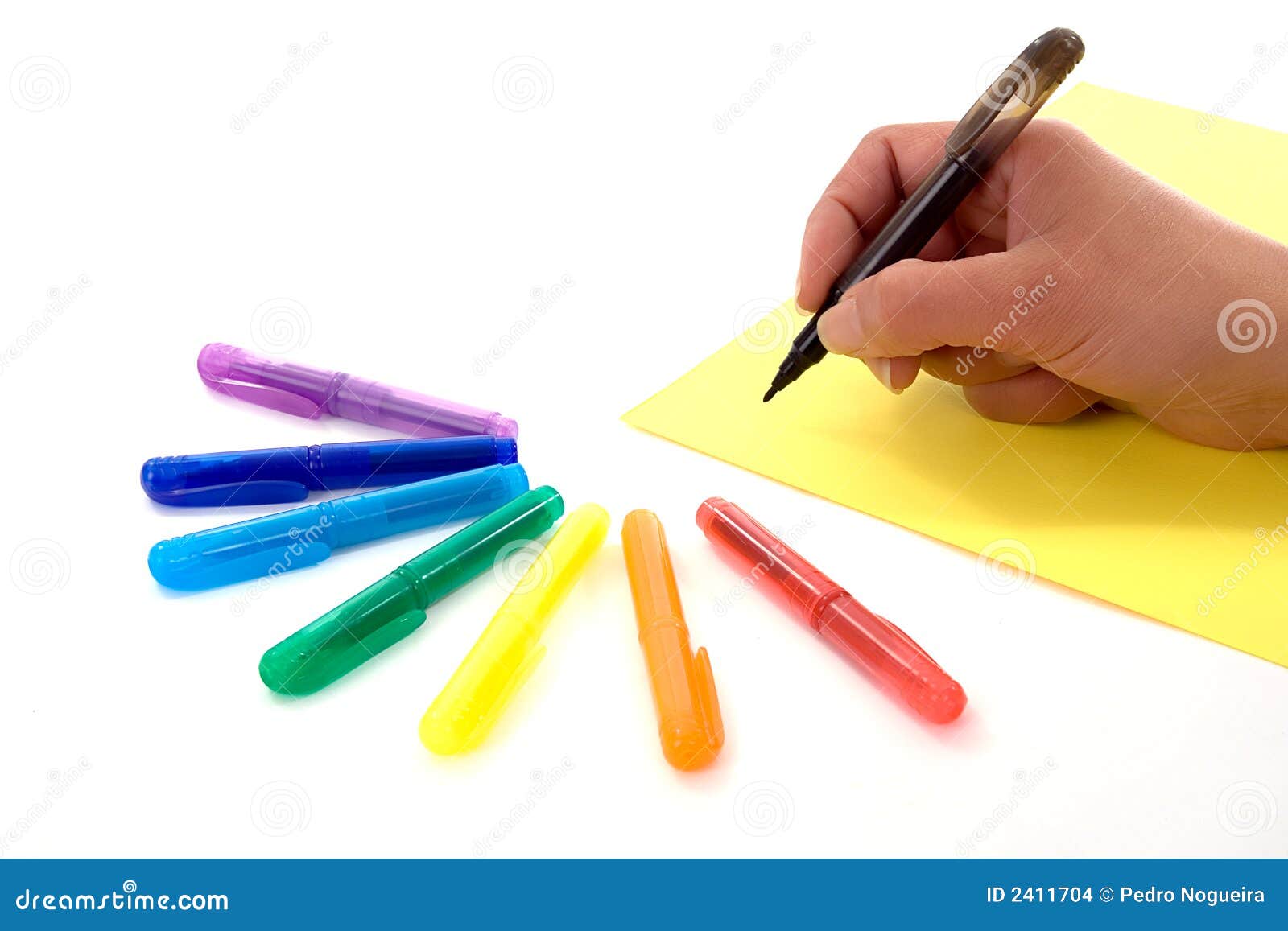 Hand_wit_pens stock photo. Image of green, notepaper, artistic - 2411704