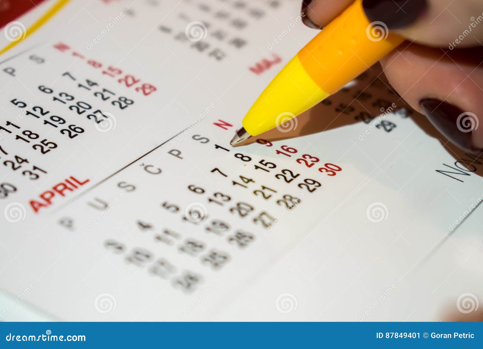Hand Woman Checking Meeting Plan in Calendar Background Stock Image ...