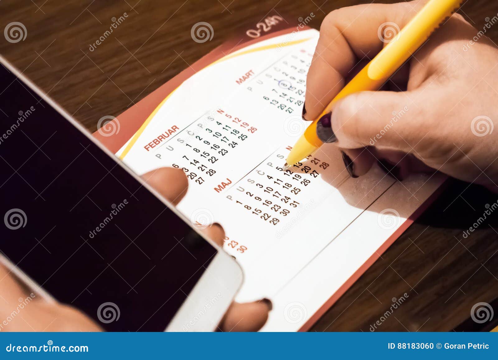Hand Woman Checking Meeting Plan in Calendar Background Stock Photo ...