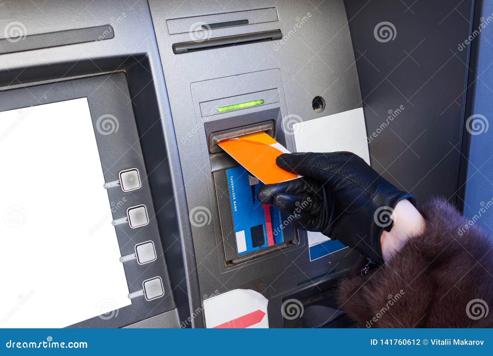 Hand of a Woman with a Credit Card, Using an ATM Stock Photo - Image of ...