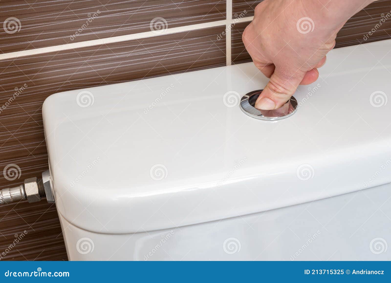 Hand of Woman Flush Toilet after Using Stock Image - Image of bathroom ...