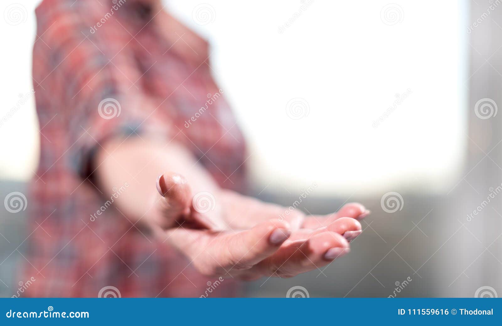 Hand of Woman in Gesture of Support Stock Photo - Image of open, offer ...