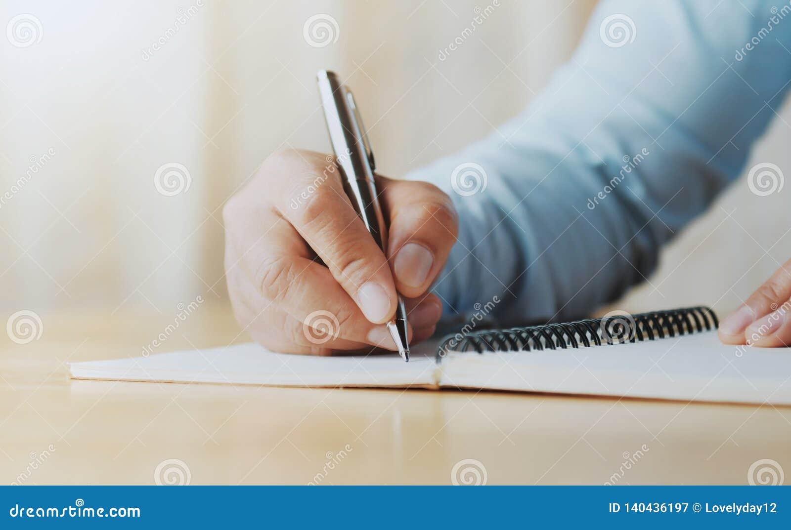 Hand of Woman Holding Pen with Writing on Notebook Stock Image - Image ...