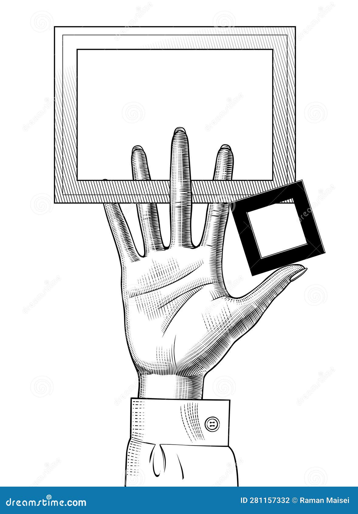 Hand of Woman Holding a Rectangular Frames in Fingers Stock Vector ...