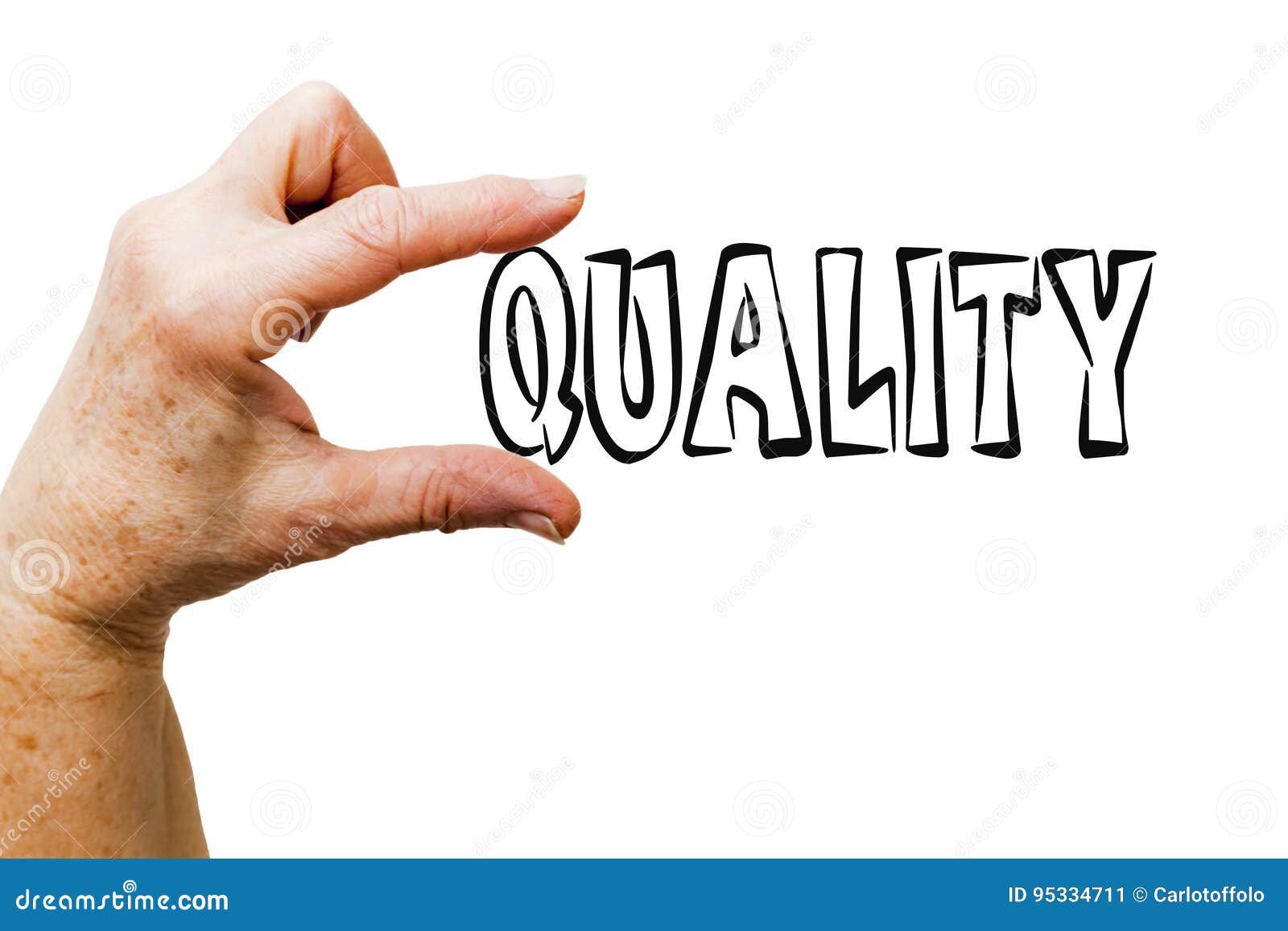 Hand of a Woman Holding the Write `QUALITY` Stock Image - Image of good ...